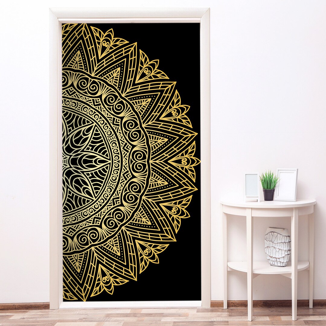 Gold Metallic Mandala for Door, Half Mandala Wall Fridge Stickers, Peel ...