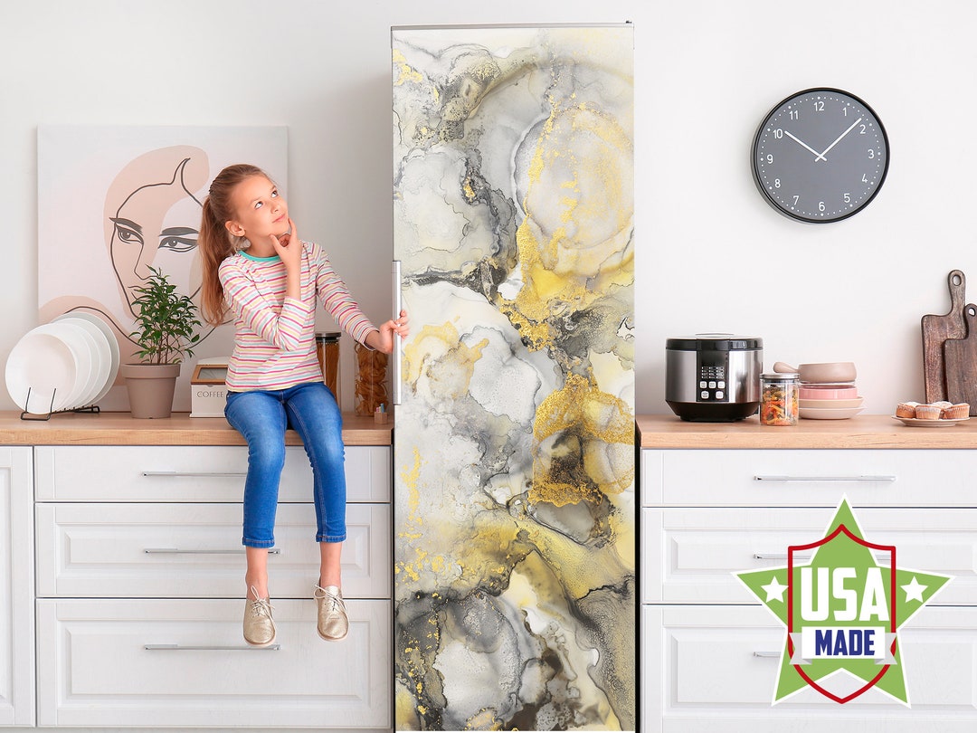 Grey Marble Decal Not Metalic, Fridge Cover Wall Fridge Stickers Peel ...