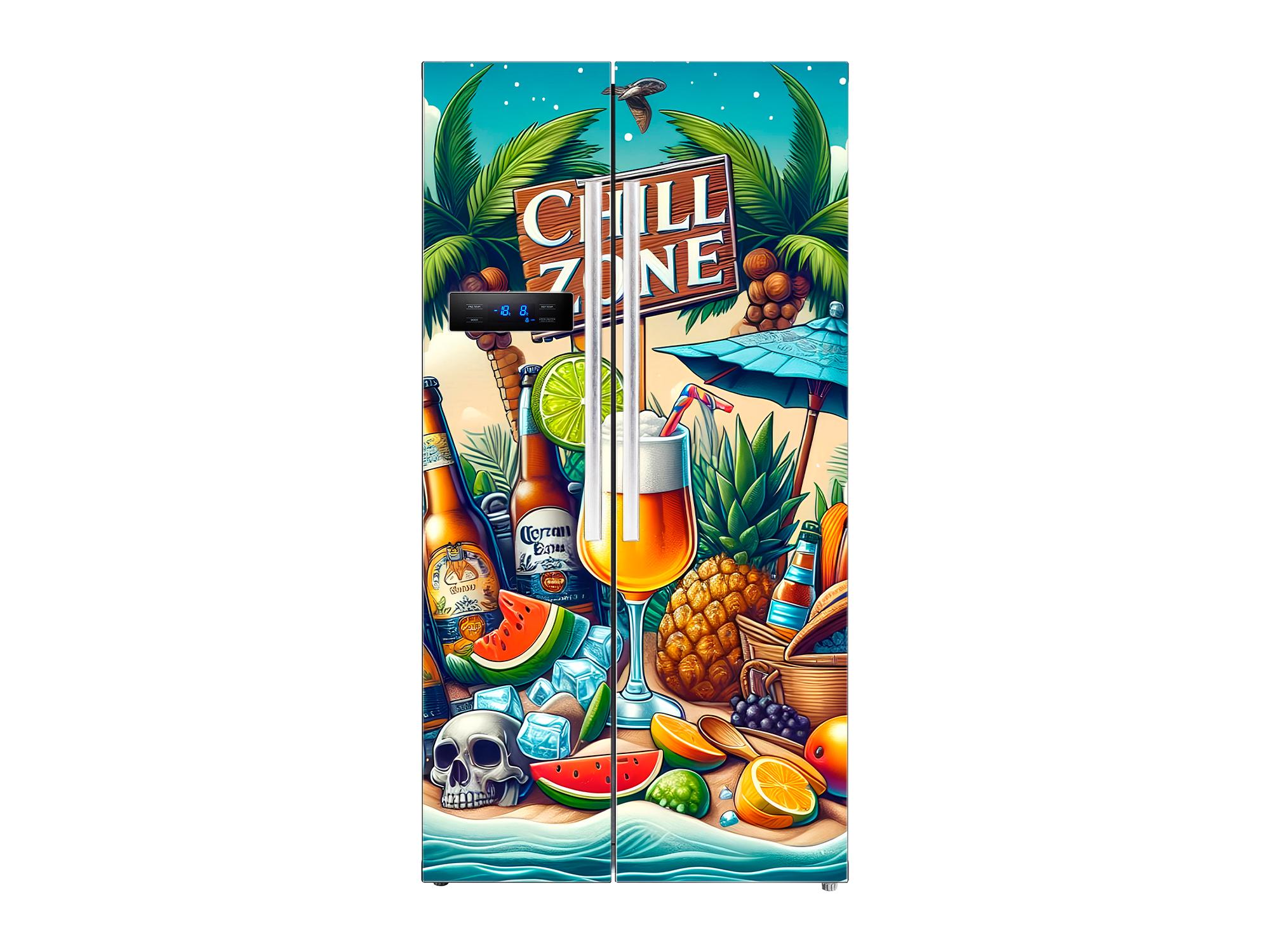 Chill Zone Decal Fridge Cover, Beer Vinyl Fridge Stickers Peel and ...