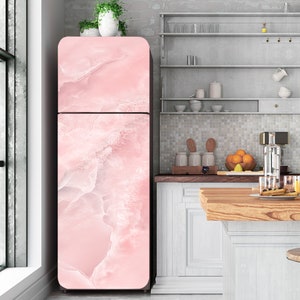 Pink Fridge Wrap, Marble Refrigerator Decal Cover Peel and Stick, Self ...