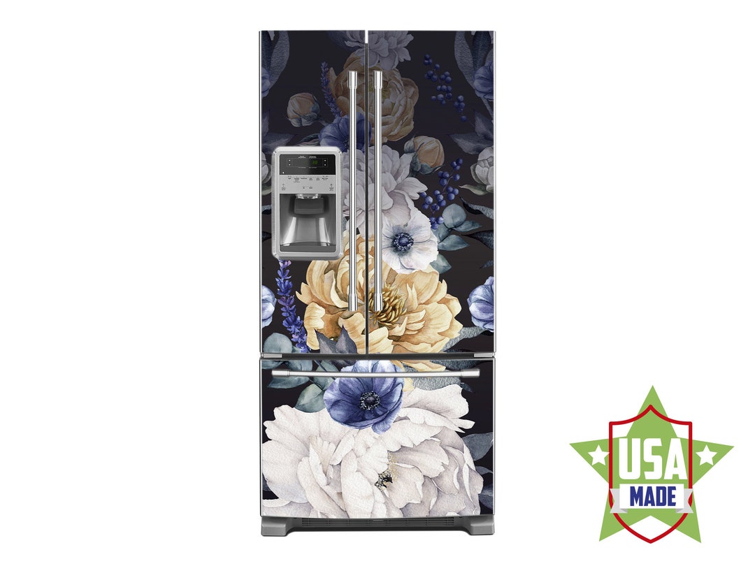 Blue Flowers Decal Fridge, Peonies Floral Wall Fridge Stickers, Peel ...