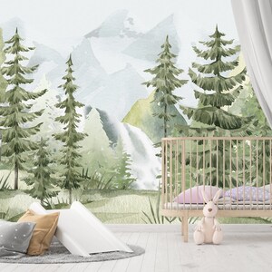 Woodland Theme Neutral Forest Wallpaper Boy Girl Room, Ombre Mountain ...