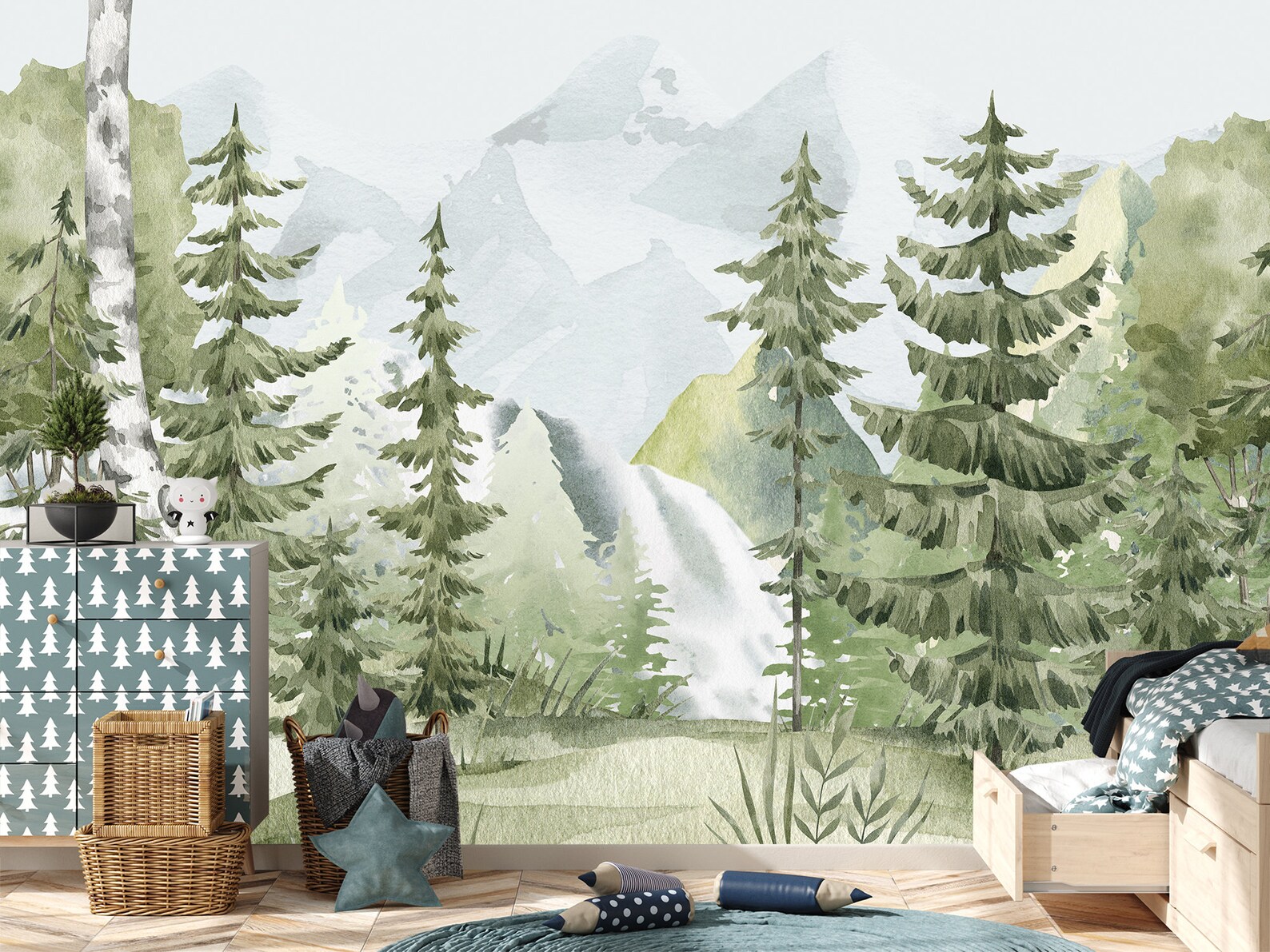 Woodland Theme Neutral Forest Wallpaper Boy Girl Room, Ombre Mountain ...