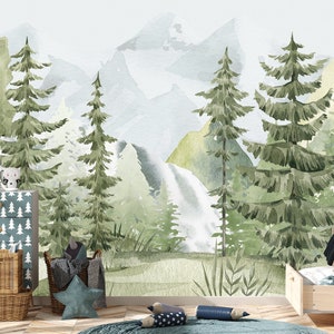 Woodland Theme Neutral Forest Wallpaper Boy Girl Room, Ombre Mountain ...