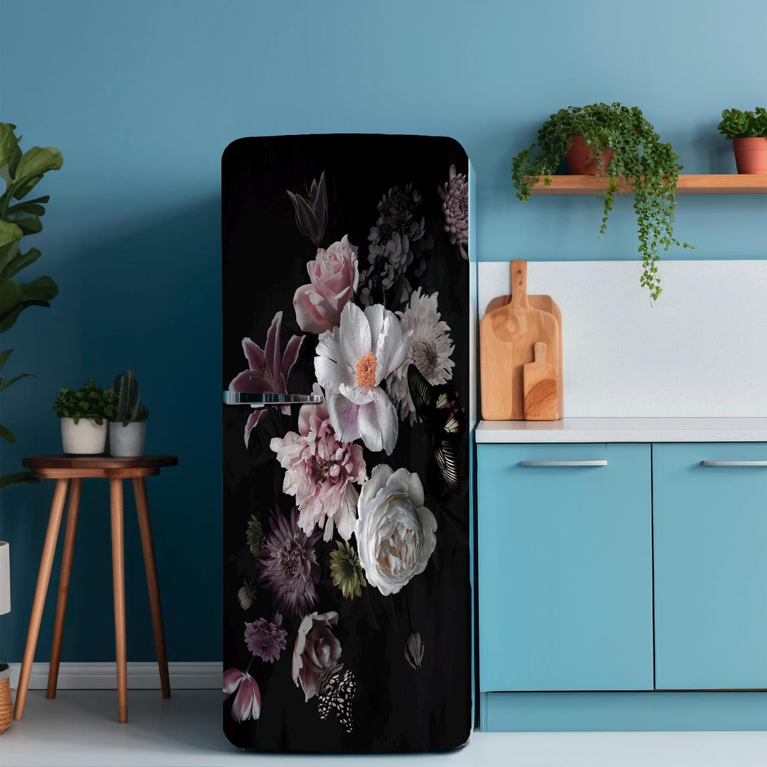 Dark Flower Decal Fridge,roses Floral Wall Fridge Stickers, Peel ...