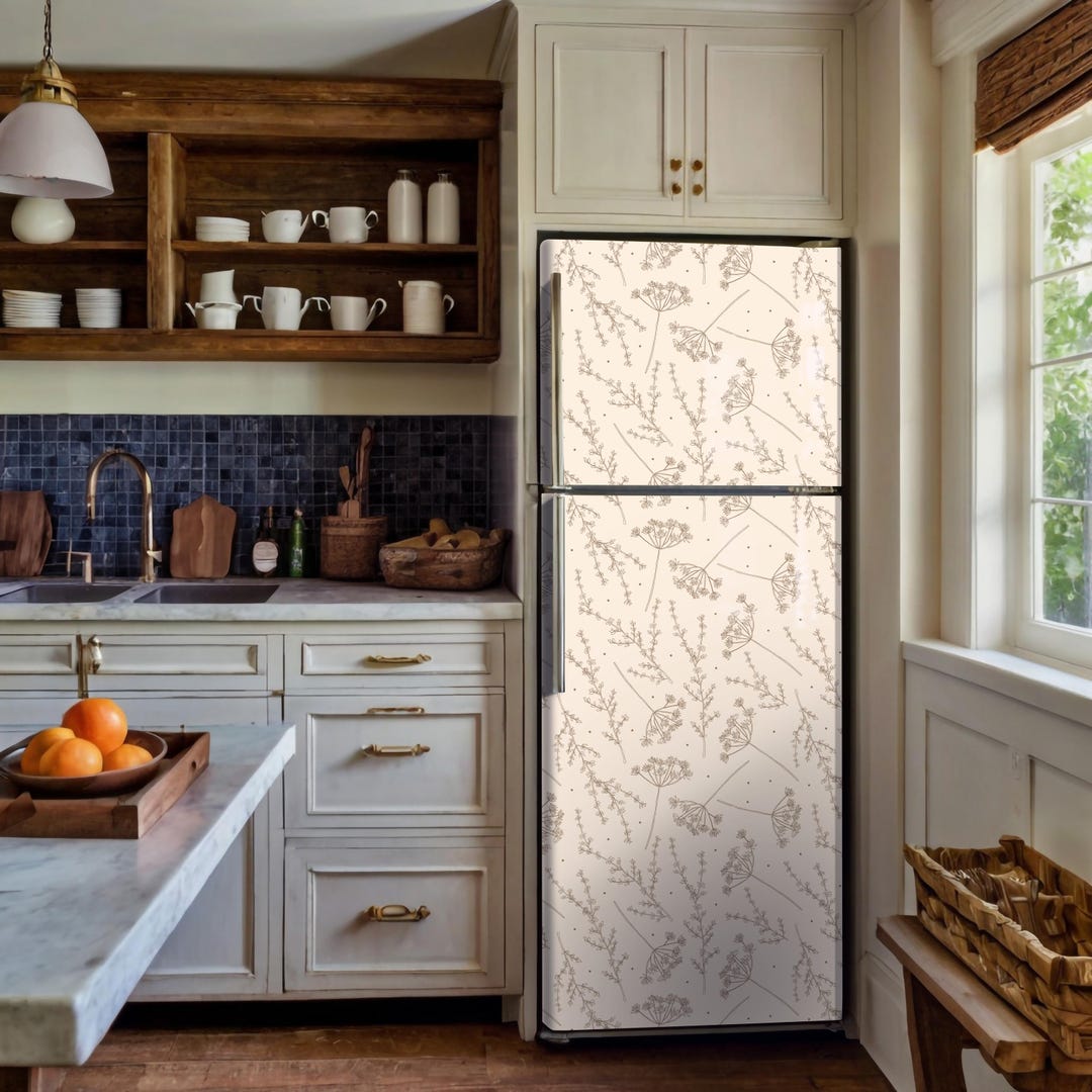 Fridge Wrap Boho Floral Refrigerator Wrap Vinyl Peel and Stick ...