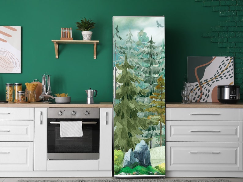 Forest Nature Sticker Fridge Cover Refrigerator Wall Stickers Peel ...