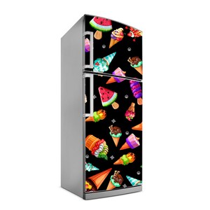Black Watercolor Ice Cream Sticker Fridge Cover Fridge Wall Decals Self ...