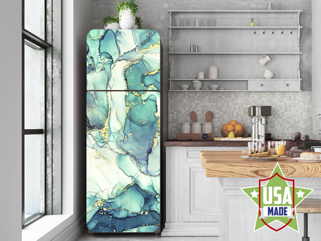 Azure Marble Decal Not Metalic Fridge Cover Wall Fridge Stickers Self ...