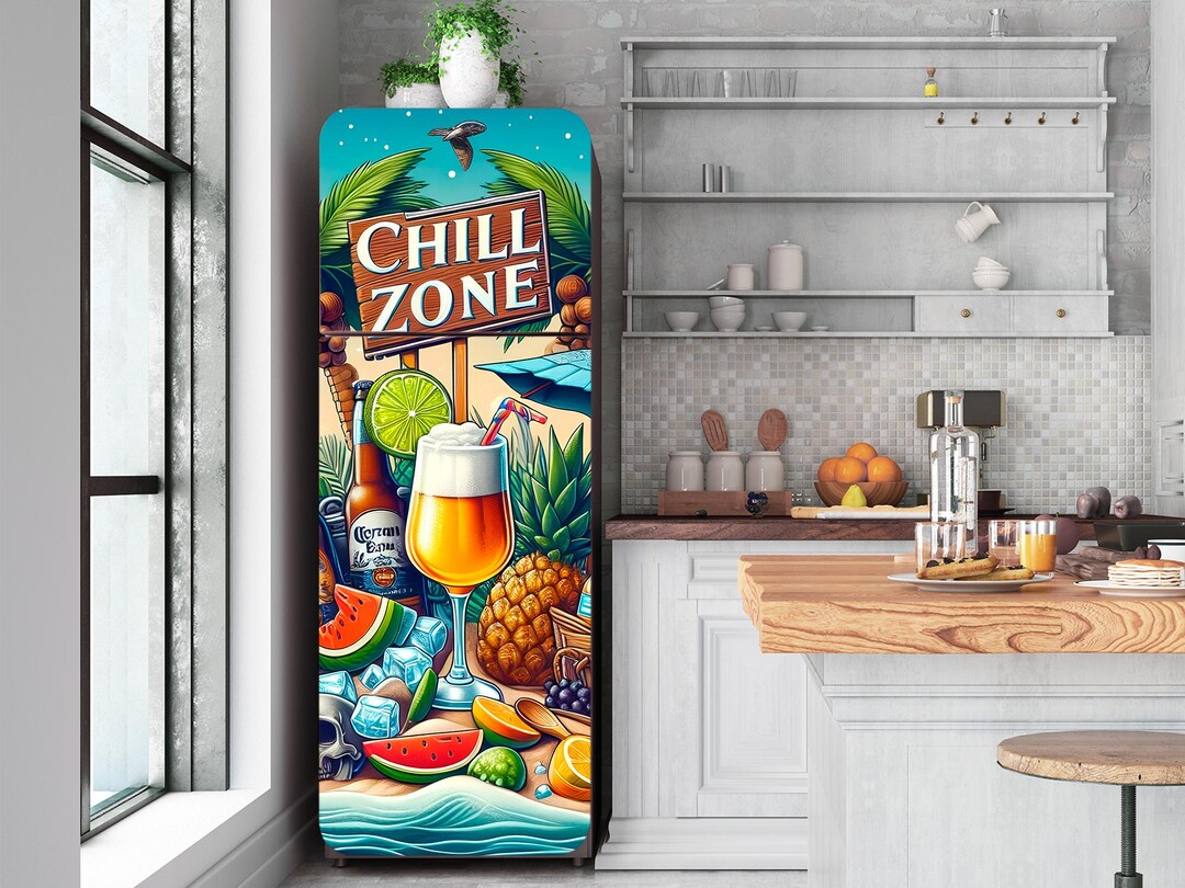 Chill Zone Decal Fridge Cover, Beer Vinyl Fridge Stickers Peel and ...