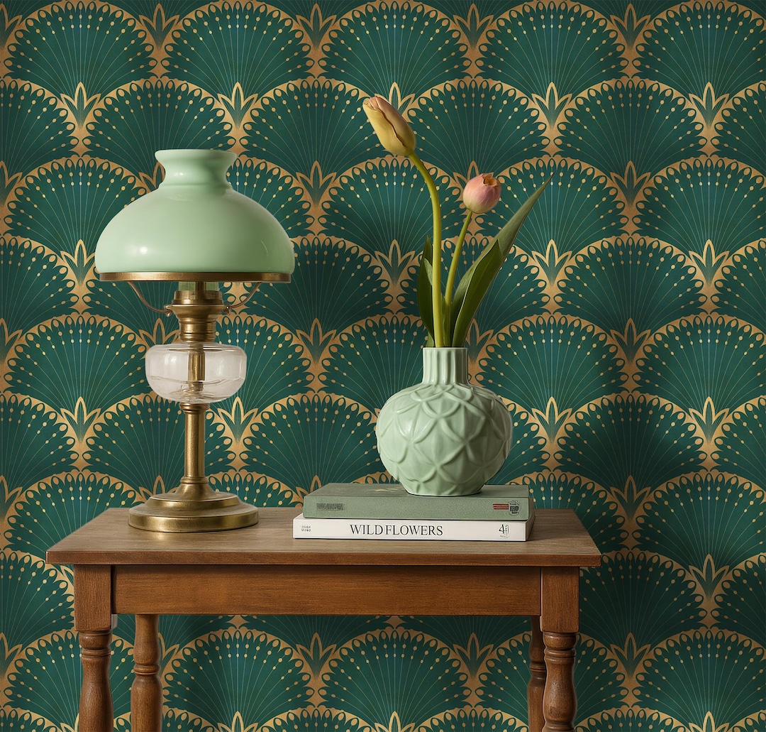 Art Deco Green Wallpaper, Luxury Accent Wall Mural Peel and Stick ...
