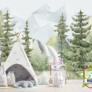 Woodland Theme Neutral Forest Wallpaper Boy Girl Room, Ombre Mountain ...