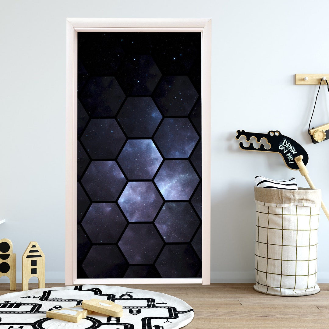 Space Hexagonal Door Mural Boy Nursery Honeycomb Geometric - Etsy
