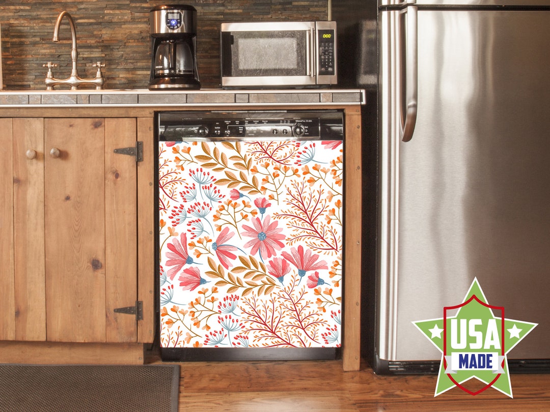 Dishwasher Machine Vinyl Stickers, Watercolor Pink Flowers Decal, Peel ...