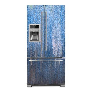 Blue Floral Fridge Wrap, Art Refrigerator Vinyl Sticker, Peel & Stick ...