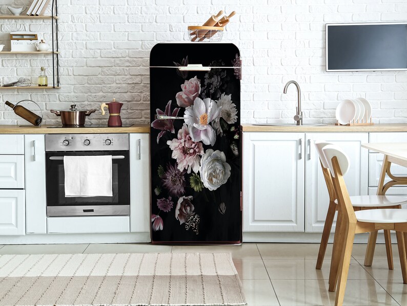Dark Flower Decal Fridgeroses Floral Wall Fridge Stickers - Etsy