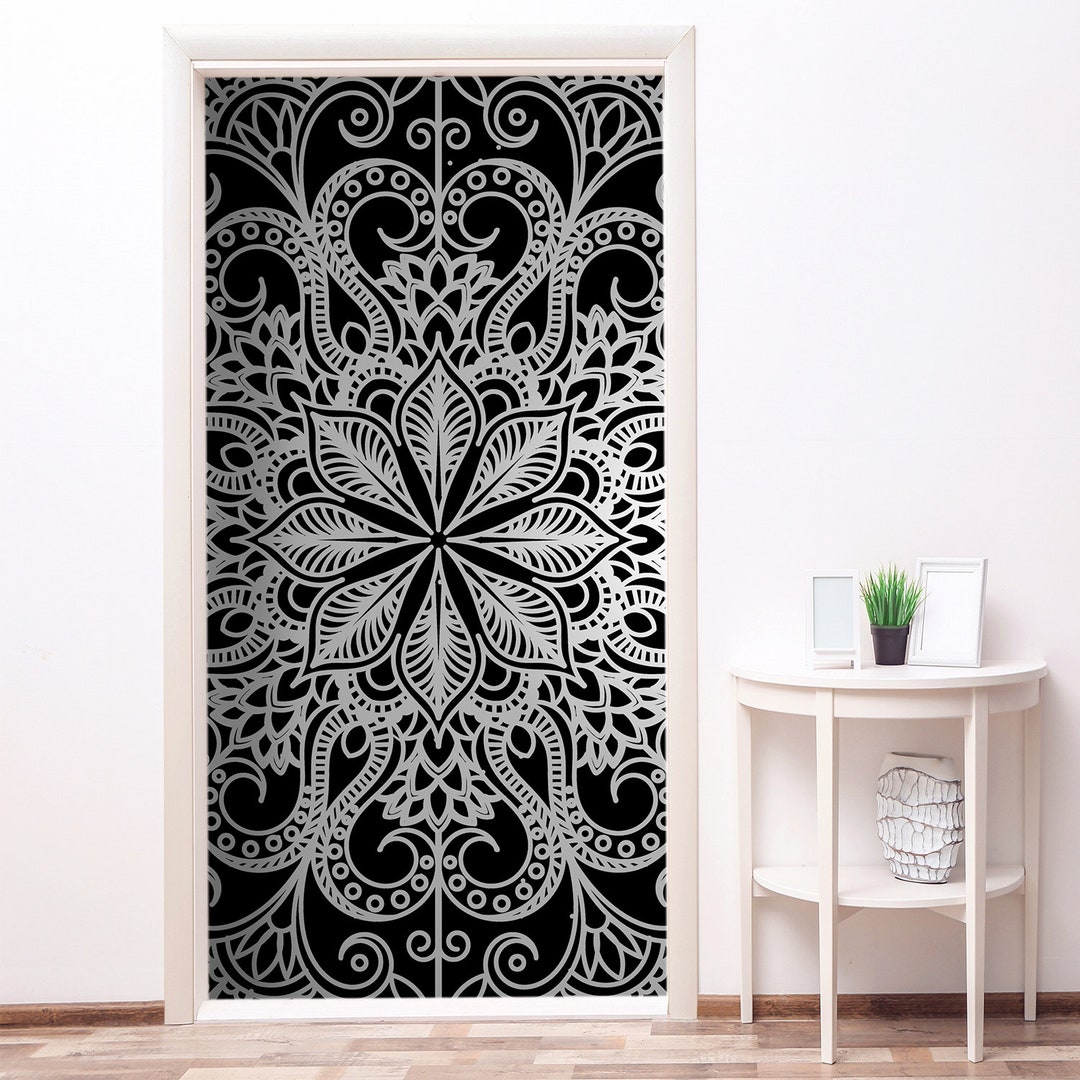 Silver Metallic Mandala for Door, Half Mandala Wall Fridge Stickers ...