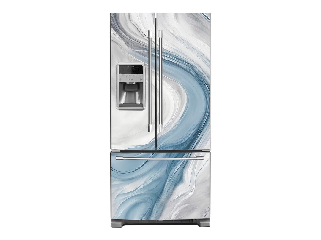 Abstract Decal Fridge Marble Grey and Blue Cover Wall Fridge Stickers ...