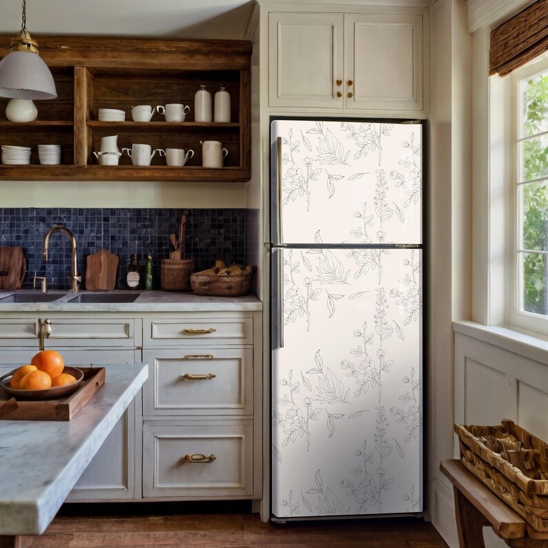 Boho Fridge Wrap Floral Refrigerator Wrap Vinyl Peel and Stick ...