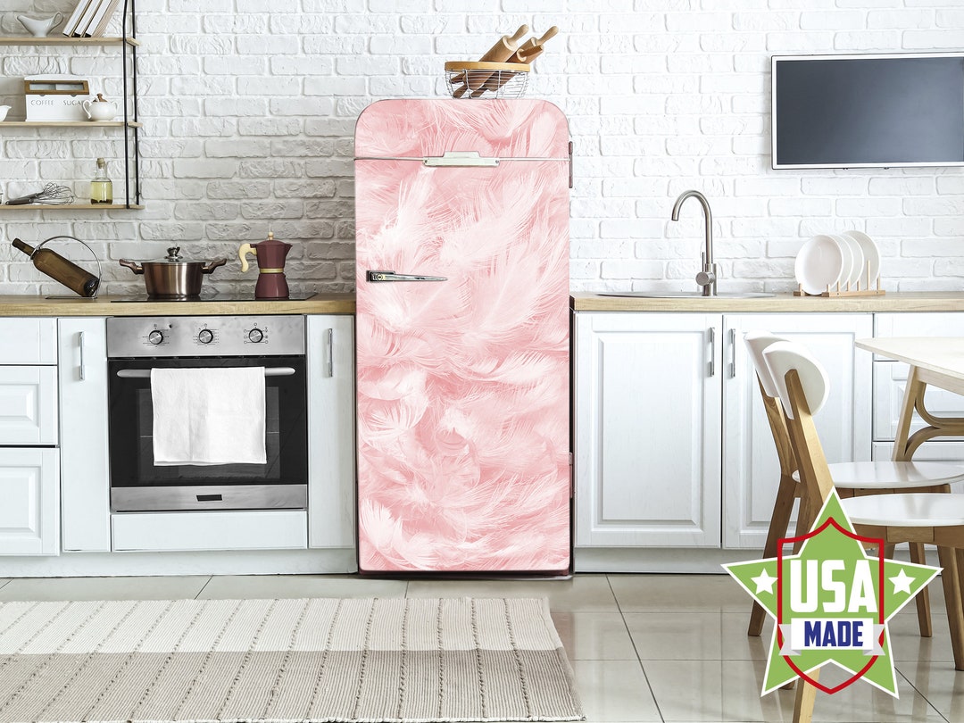 Pink Feathers Fridge Wrap, Refrigerator Vinyl Cover Peel and Stick ...