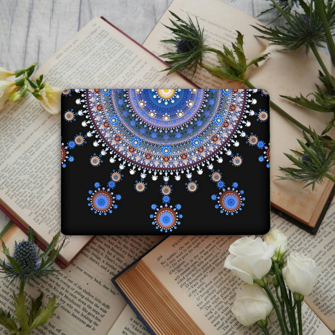 Blue Half Mandala Laptop Skin, Boho Morocco Notebook Decal Skin ...