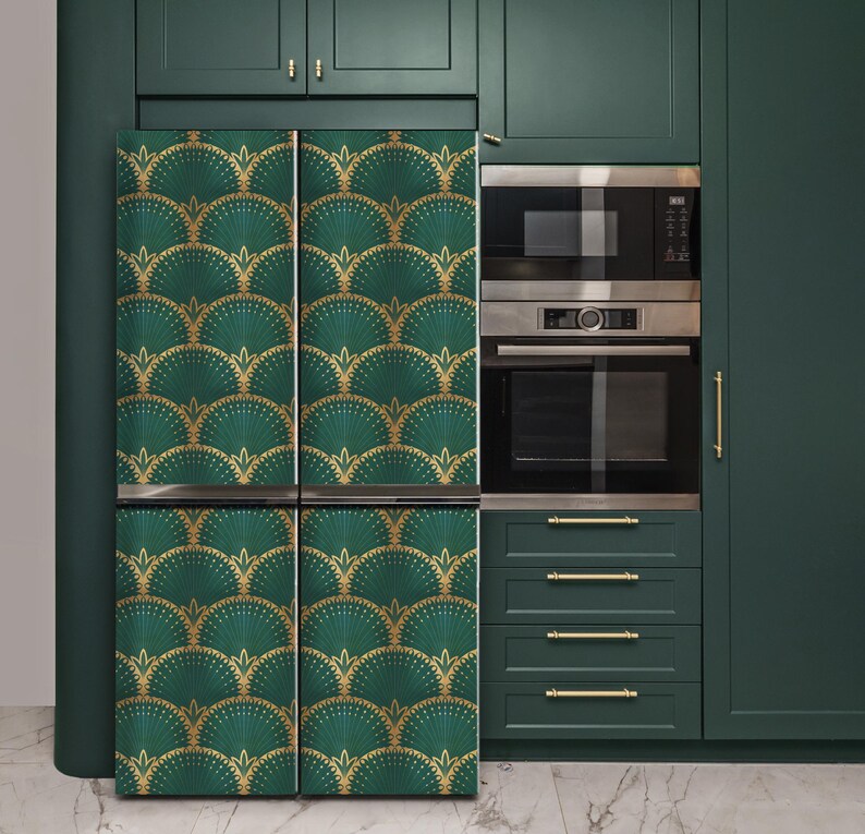 Fridge Wrap for Art Deco Kitchen Decor, Vintage Fridge Sticker Vinyl ...