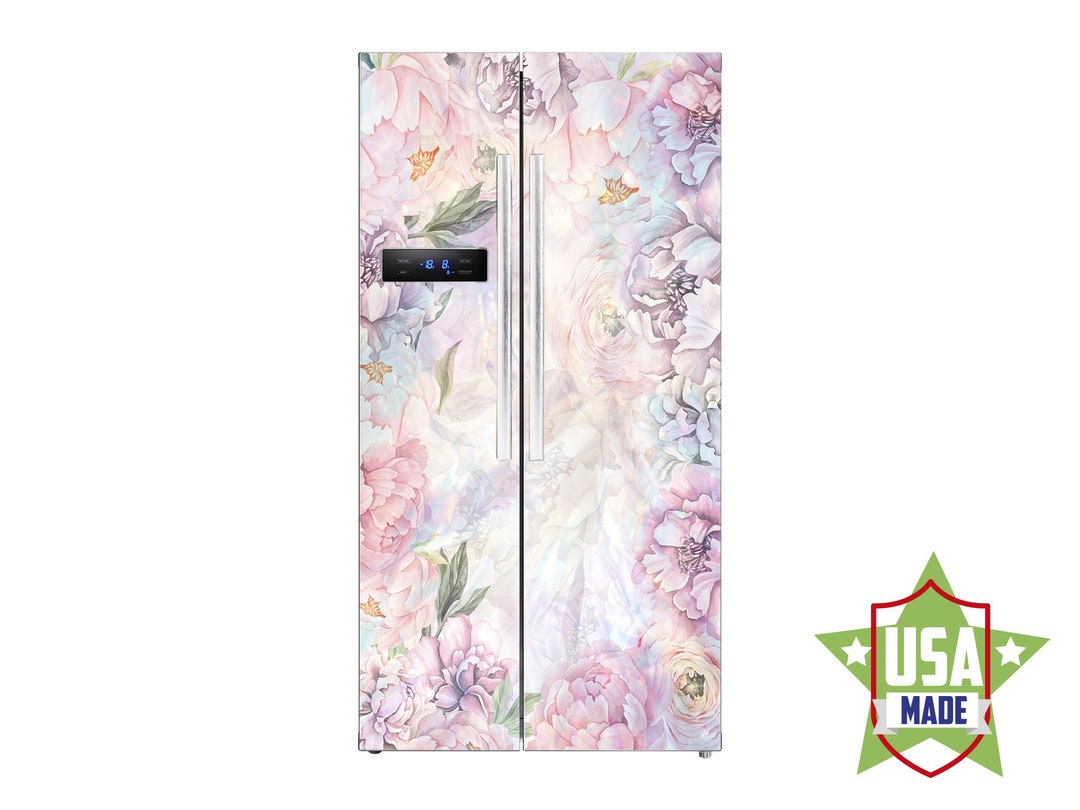 Pink Flowers Decal Fridge, Peonies Floral Wall Fridge Stickers, Peel ...