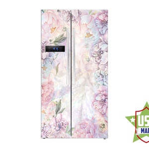 Pink Flowers Decal Fridge, Peonies Floral Wall Fridge Stickers, Peel ...