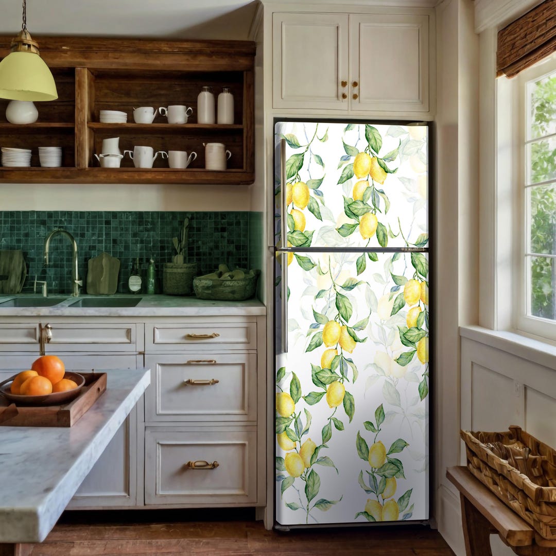 Lemon Refrigerator Wrap for Kitchen Decor in Summer Style, Fridge Vinyl ...
