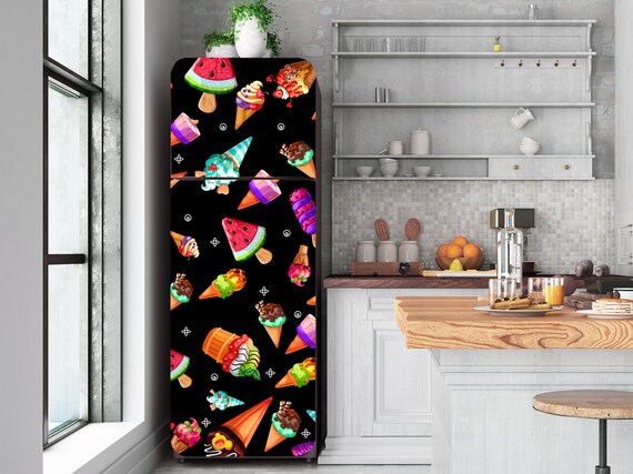 Black Watercolor Ice Cream Sticker Fridge Cover Fridge Wall - Etsy