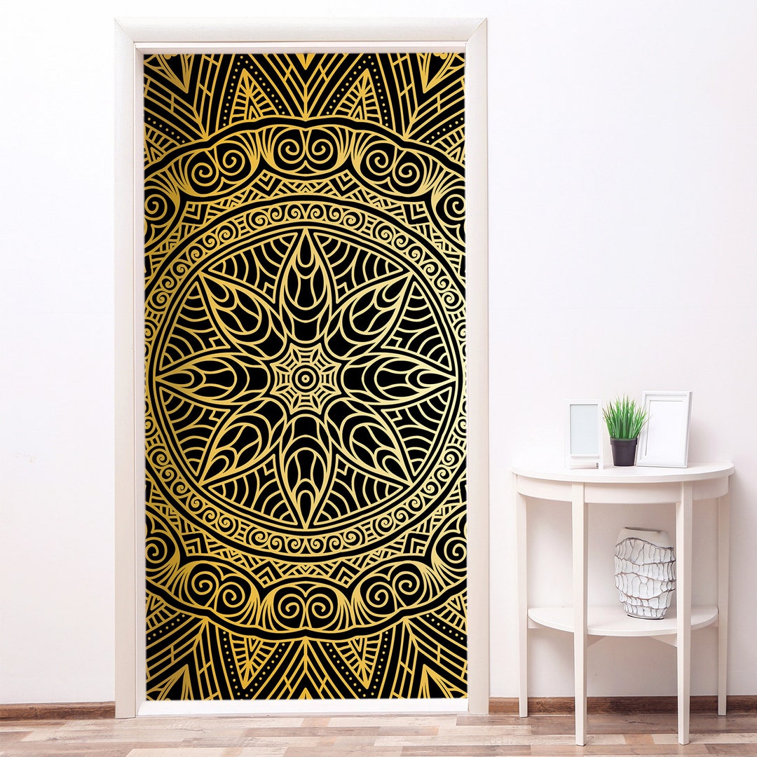 Gold Metallic Mandala for Door, Half Mandala Wall Fridge Stickers, Peel ...