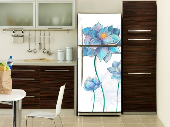 Watercolor Decal Blue Flowers Fridge Cover Kitchen - Etsy