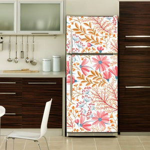 Watercolor Pink Flowers Decal Fridge Cover Wall Fridge Stickers Peel ...