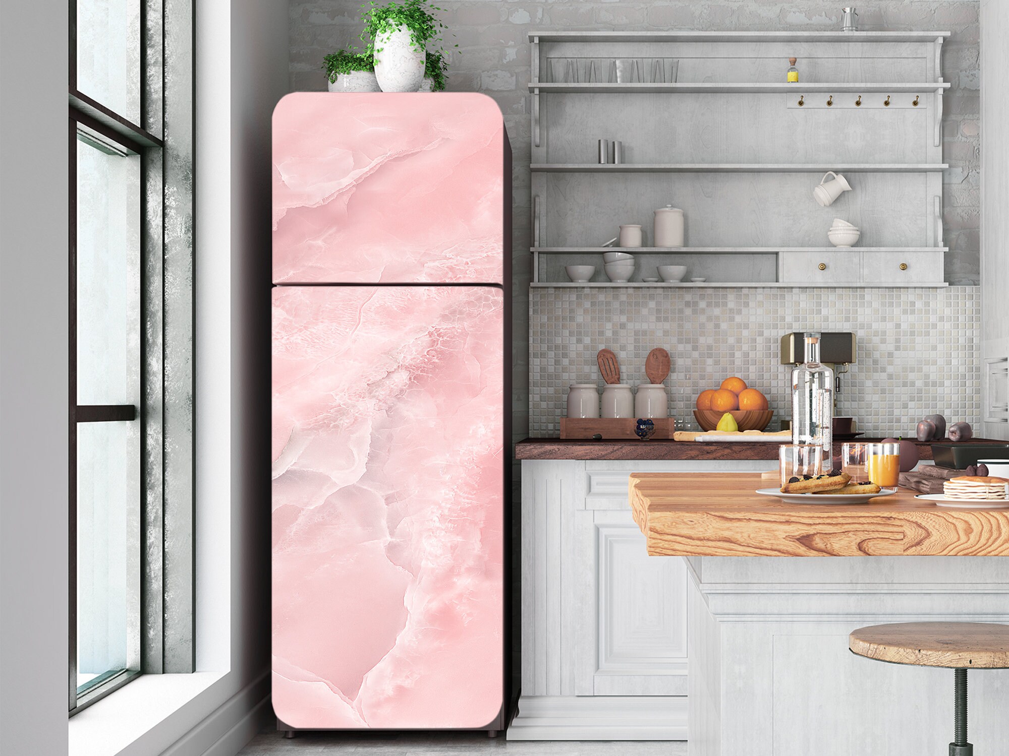 Pink Fridge Wrap Marble Refrigerator Decal Cover Peel and | Etsy