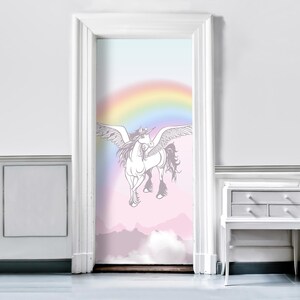 Unicorn Door Decal Nursery Girl, Unicorn Themed Mural Sticker Door ...