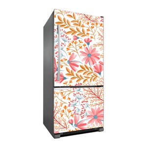 Watercolor Pink Flowers Decal Fridge Cover Wall Fridge Stickers Peel ...