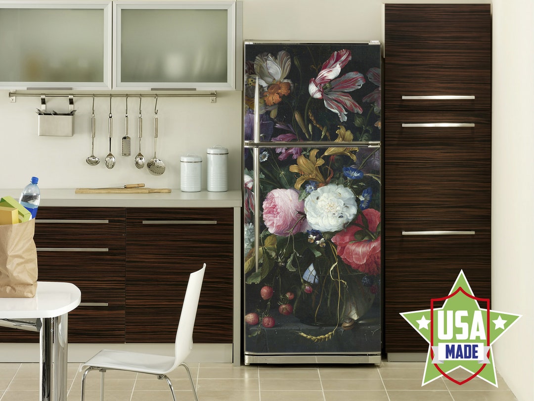 Dark Flower Decal Fridge,roses Floral Wall Fridge Stickers, Peel ...