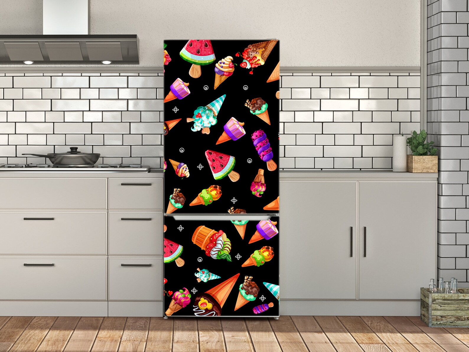 Black Watercolor Ice Cream Sticker Fridge Cover Fridge Wall - Etsy