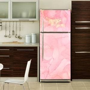 Pink Fridge Wrap, Marble Refrigerator Decal Cover Peel and Stick, Self ...
