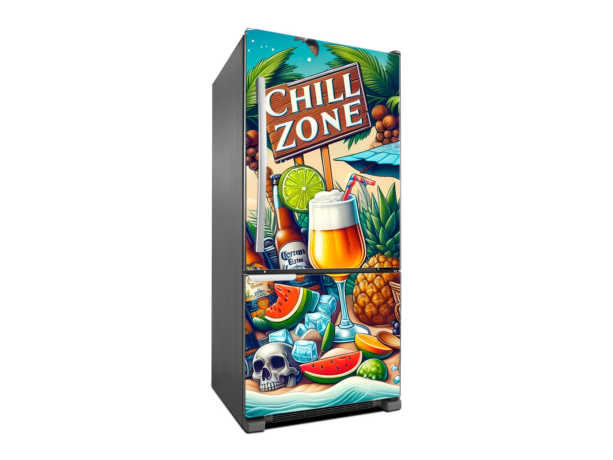 Chill Zone Decal Fridge Cover, Beer Vinyl Fridge Stickers Peel and ...
