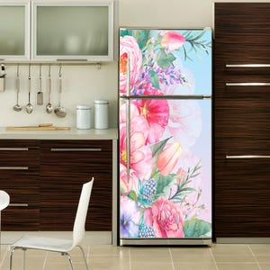 Flower Decal Fridge, Floral Wall Fridge Stickers, Peel & Stick Self ...