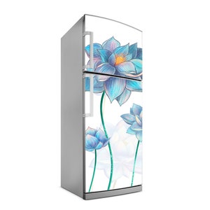 Watercolor Decal Blue Flowers Fridge Cover Kitchen Refrigerator ...