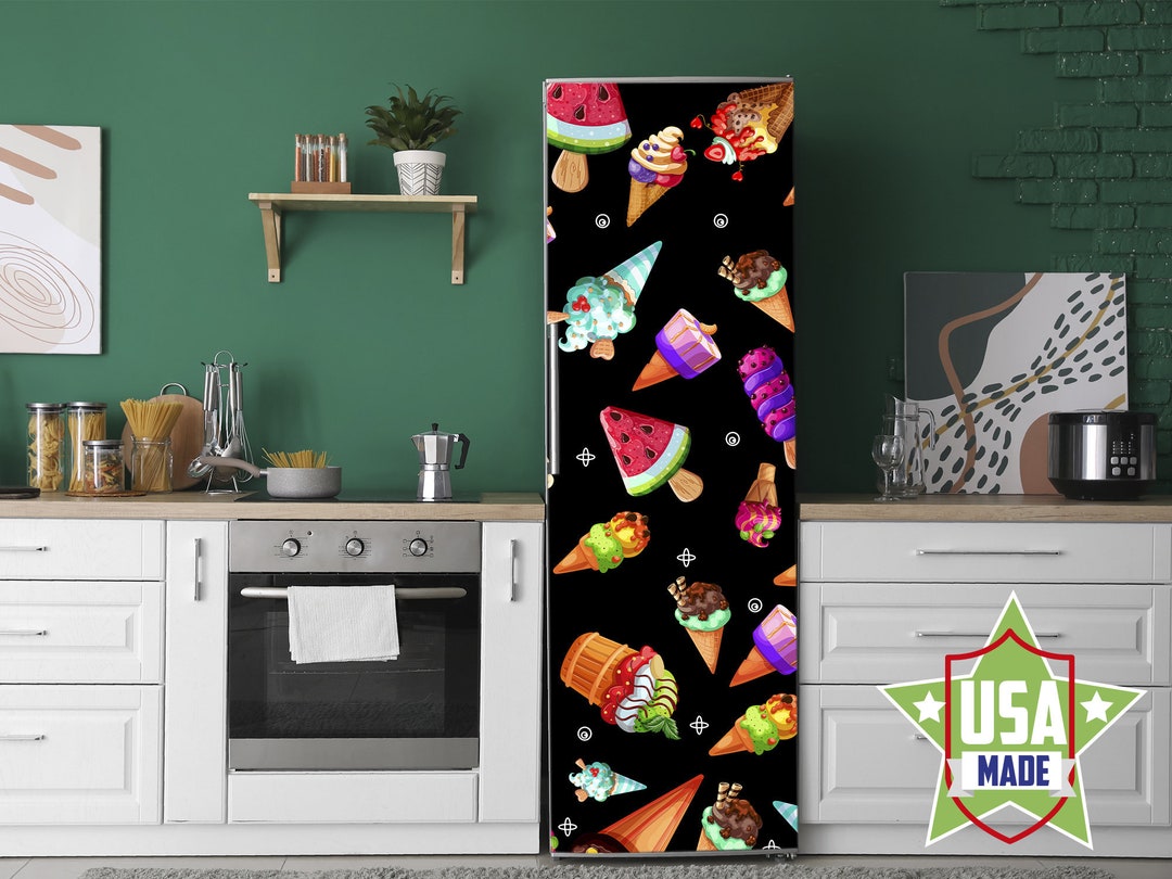 Black Watercolor Ice Cream Sticker Fridge Cover Fridge Wall Decals Self ...