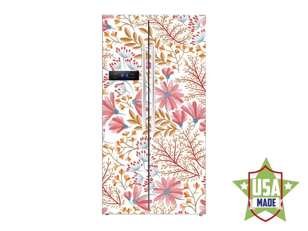 Watercolor Pink Flowers Decal Fridge Cover Wall Fridge Stickers Peel ...