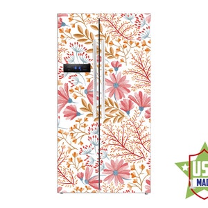 Watercolor Pink Flowers Decal Fridge Cover Wall Fridge Stickers Peel ...