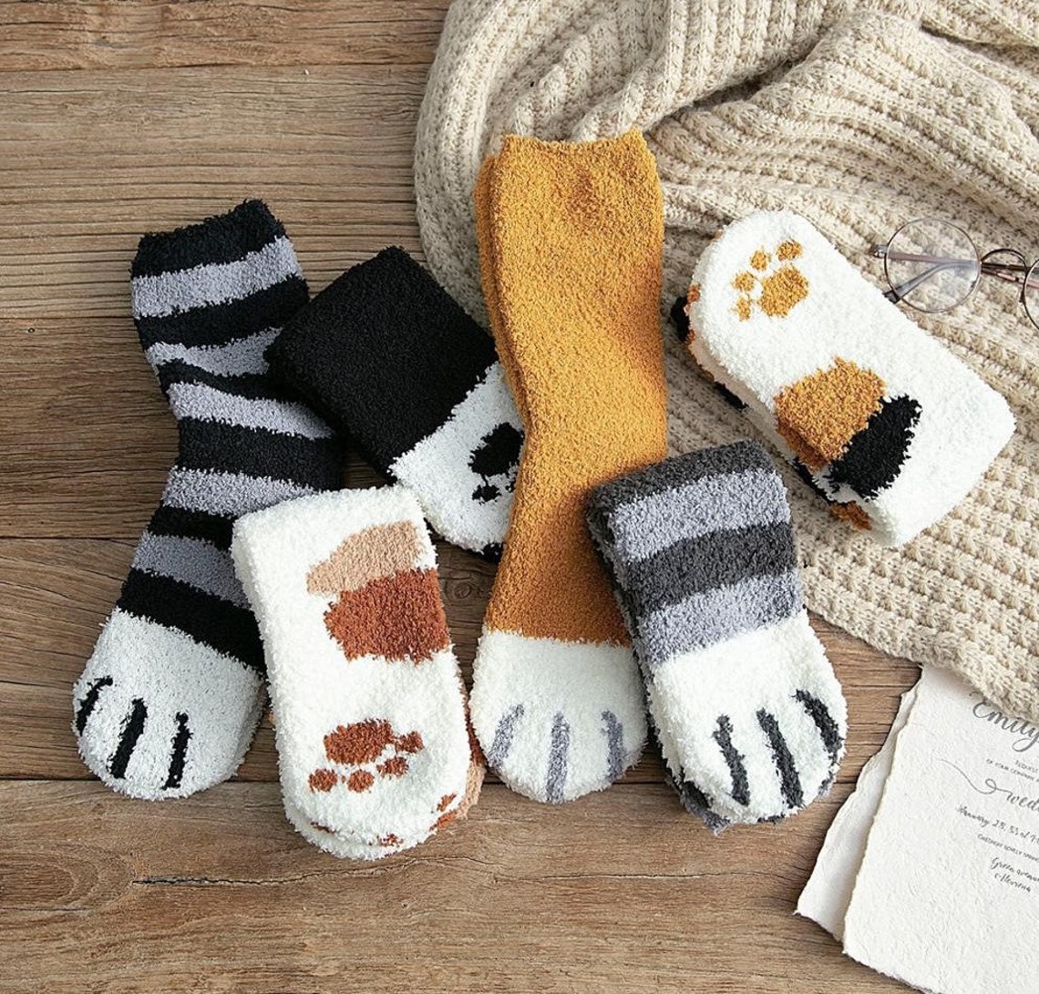Fuzzy Warm Cat Bean Socks/ Cute Korean Socks/ Toe Beans/ Cat | Etsy
