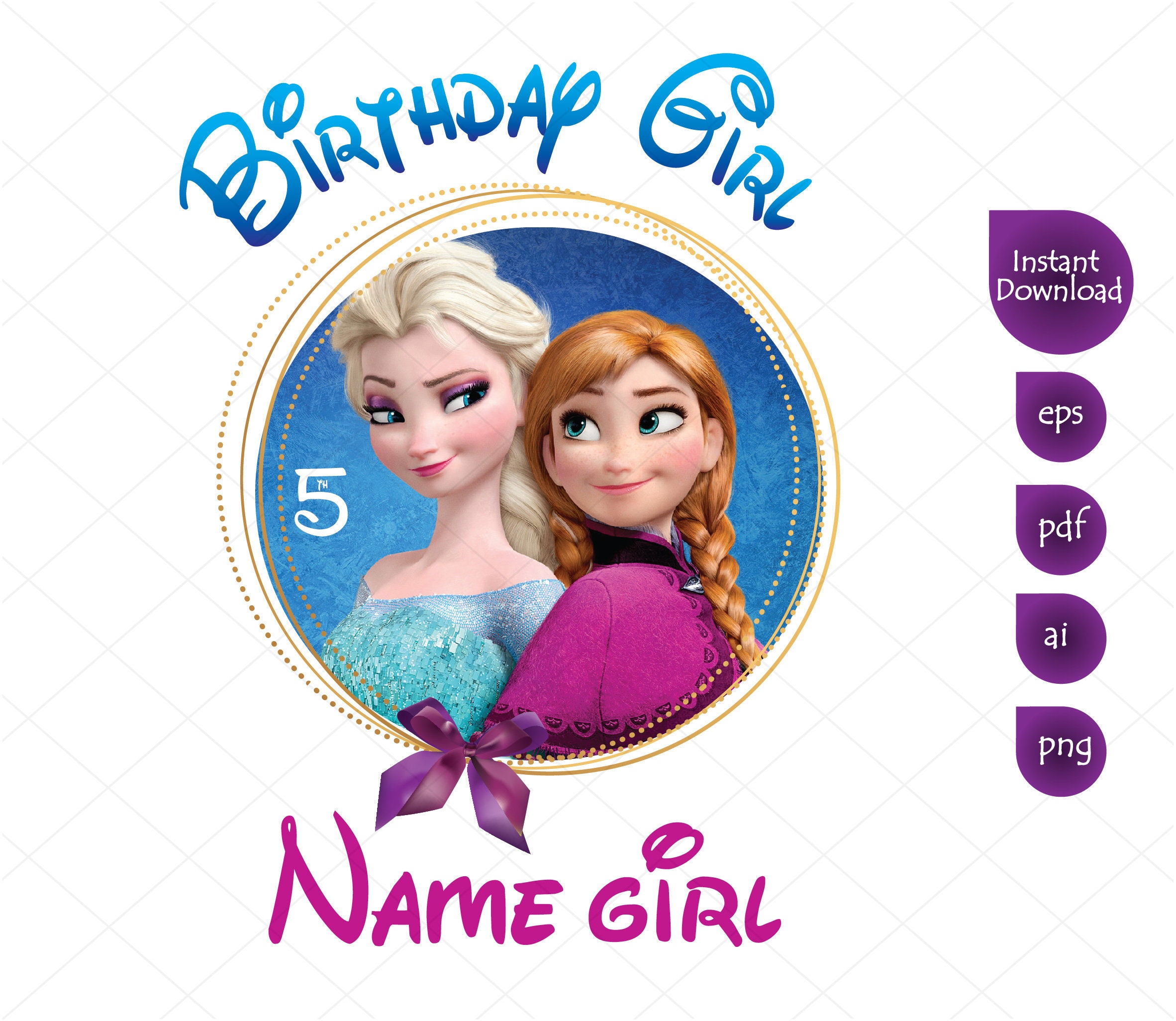 Frozen 5th Birthday Girl Clipart Printable Elsa Anna Disney | Etsy