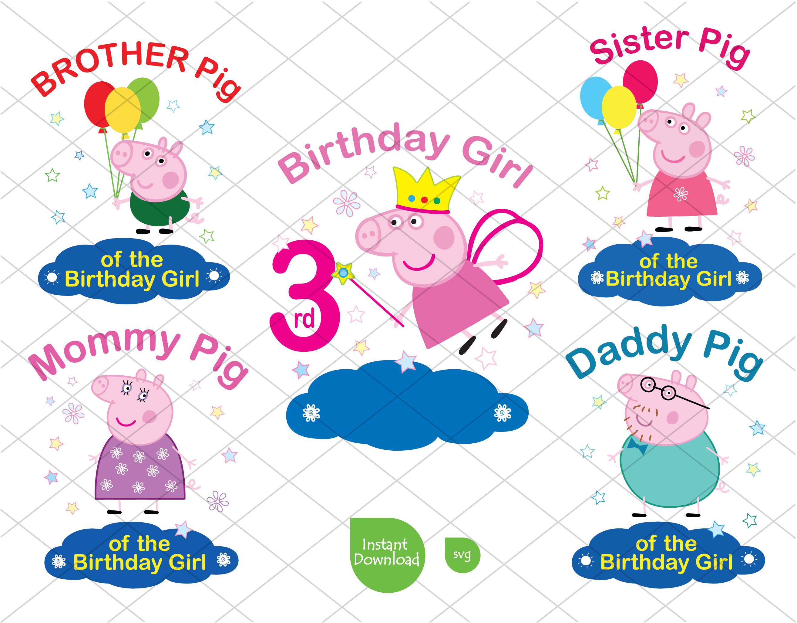 Peppa Pig 3rd Birthday Girl SVG Set of 5 Peppa Pig Family | Etsy