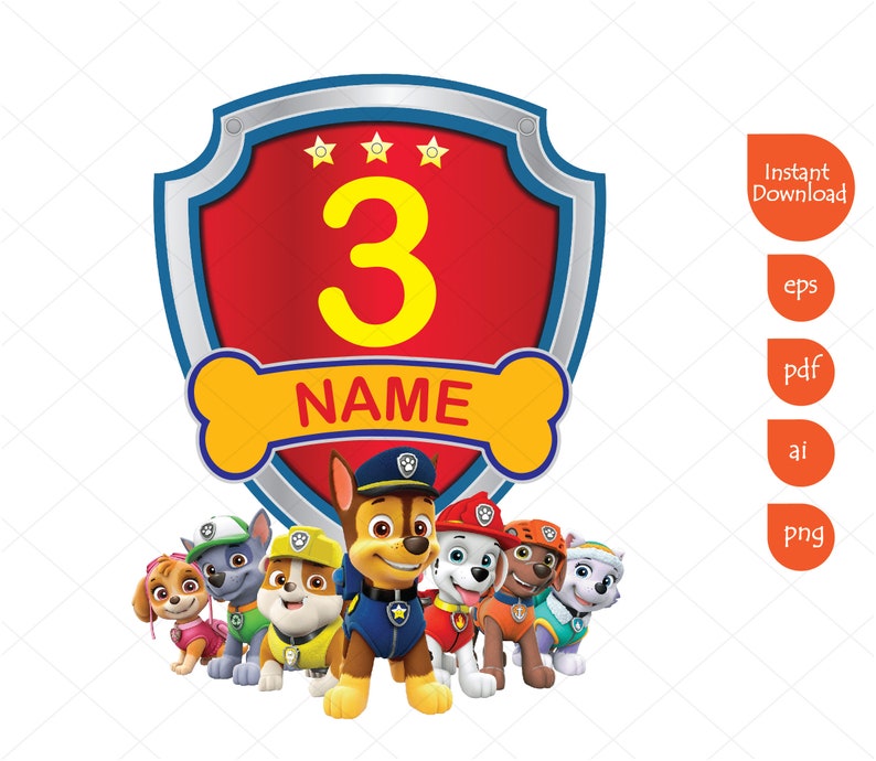 Paw Patrol 3rd Birthday Boy Clipart Printable PNG Transparent | Etsy
