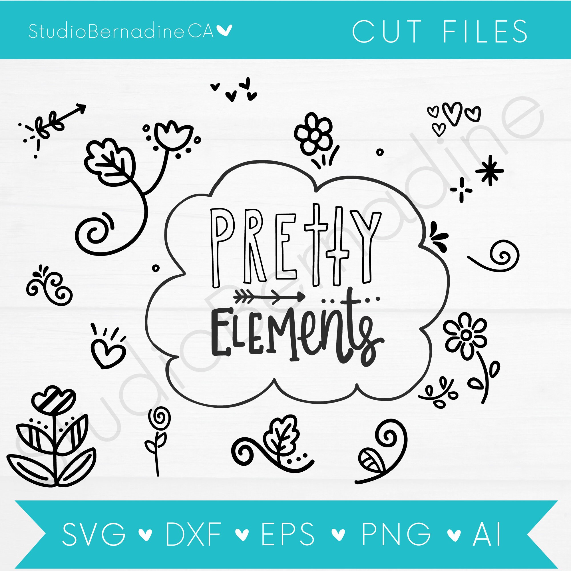 Hand Drawn Pretty Elements Cut Files,cricut,silhouette,handdrawn Vector ...